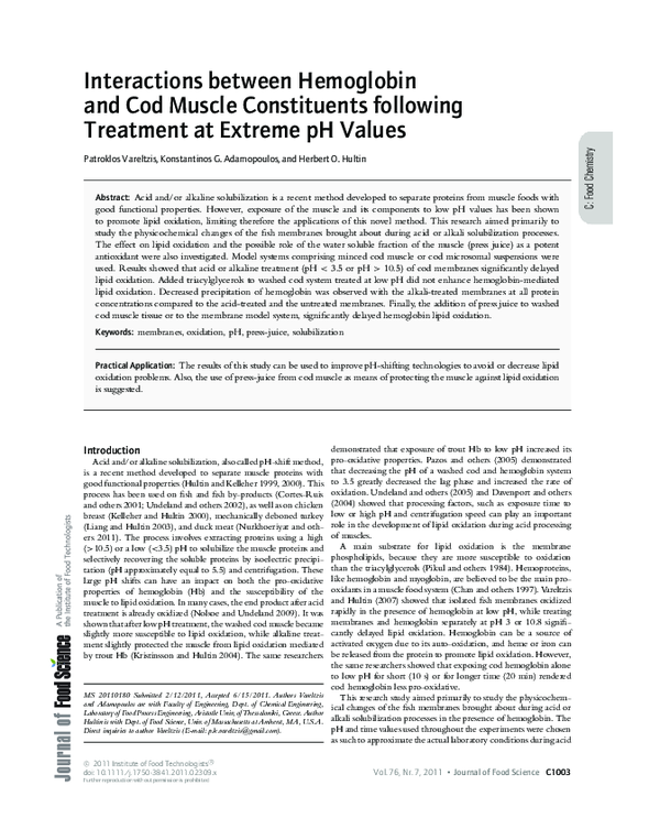 (PDF) Interactions between Hemoglobin and Cod Muscle Constituents ...