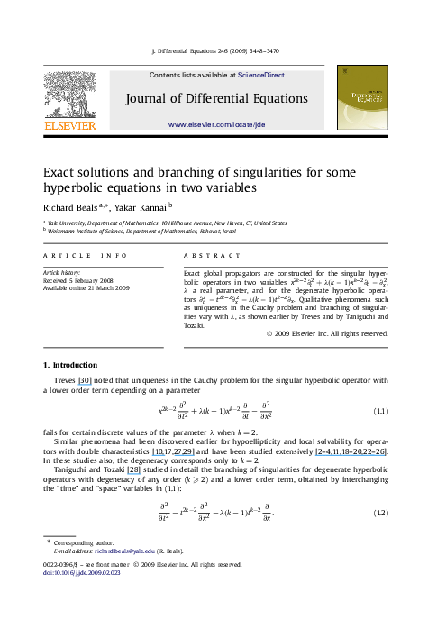 Pdf Exact Solutions And Branching Of Singularities For Some