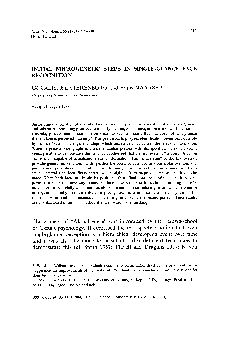 (PDF) Initial microgenetic steps in single-glance face recognition