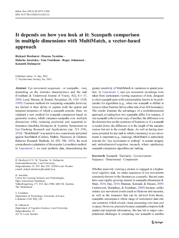 (PDF) It depends on how you look at it: Scanpath comparison in multiple dimensions with ...