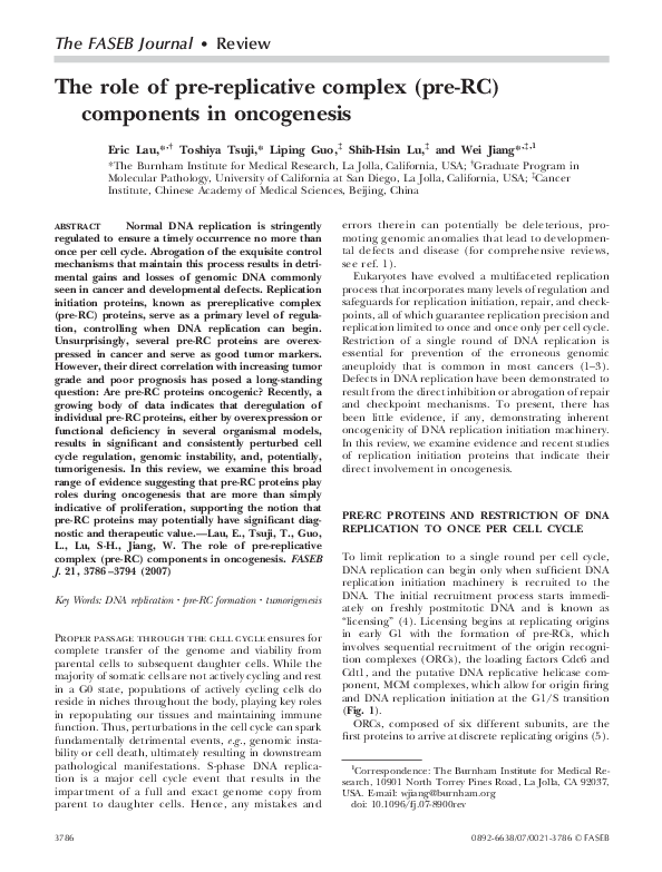 (PDF) The role of pre-replicative complex (pre-RC) components in ...