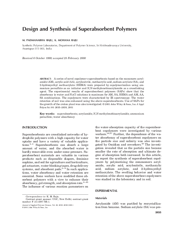 (PDF) Design and synthesis of superabsorbent polymers