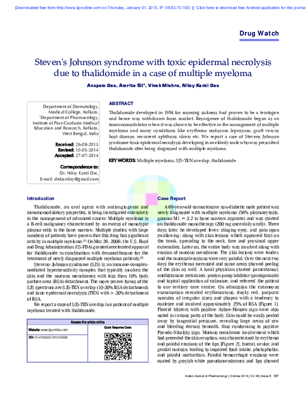 (PDF) Steven′s Johnson syndrome with toxic epidermal necrolysis due to ...