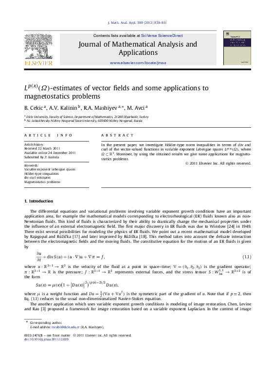 Pdf Lpx Estimates Of Vector Fields And Some Applications To