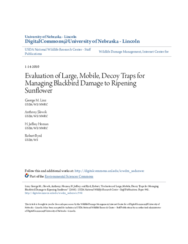 (PDF) Evaluation of Large, Mobile, Decoy Traps for Managing Blackbird ...