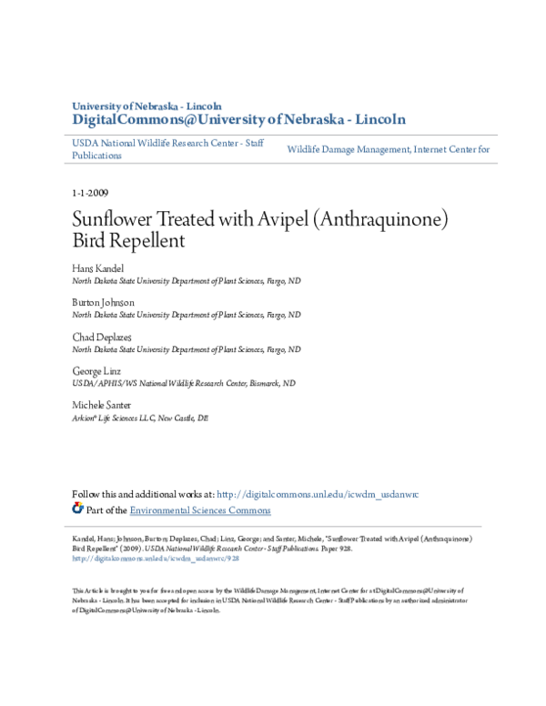 (PDF) Sunflower Treated with Avipel (Anthraquinone) Bird Repellent