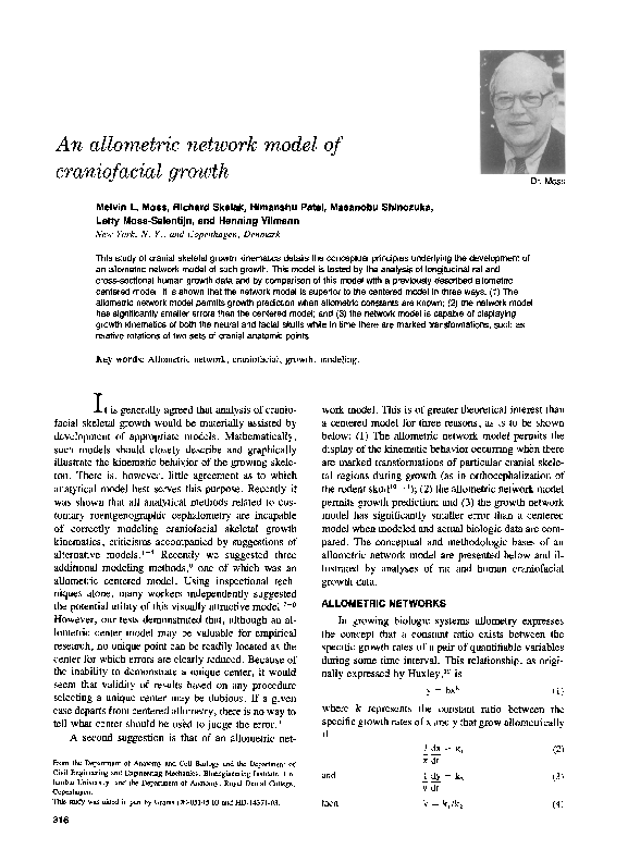 (PDF) An allometric network model of craniofacial growth