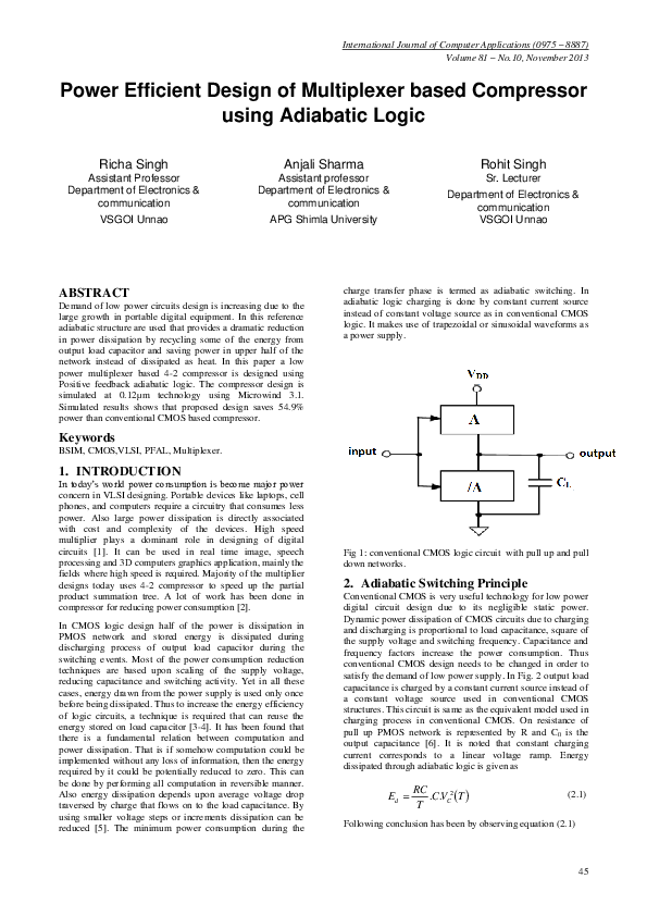 Pdf Power Efficient Design Of Multiplexer Based Compressor Using