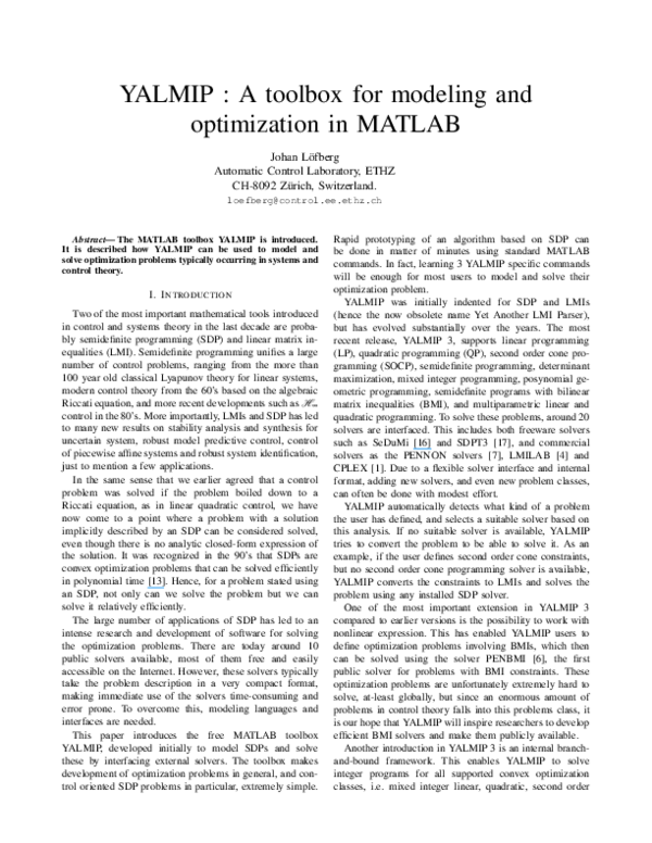 (PDF) YALMIP : a toolbox for modeling and optimization in MATLAB ...