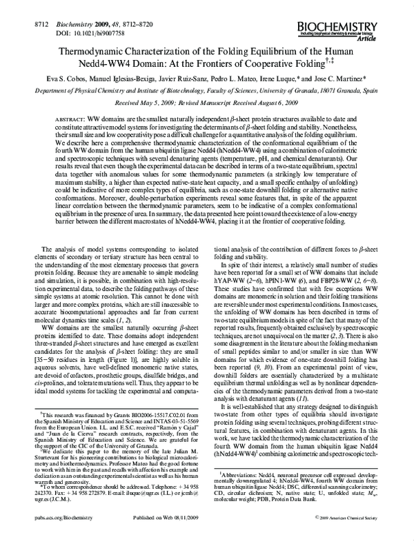 (PDF) Thermodynamic Characterization of the Folding Equilibrium of the ...