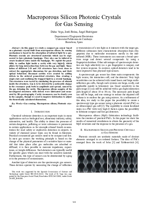 (PDF) Macroporous silicon photonic crystals for gas sensing