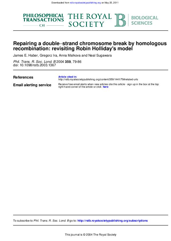 (PDF) Repairing a double-strand chromosome break by homologous ...