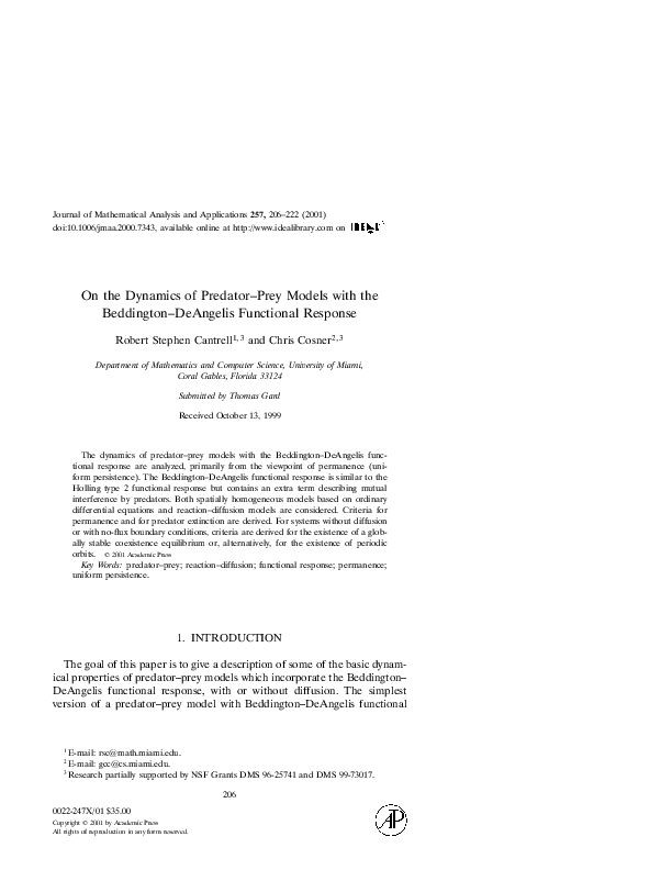 (PDF) On the Dynamics of Predator–Prey Models with the Beddington ...