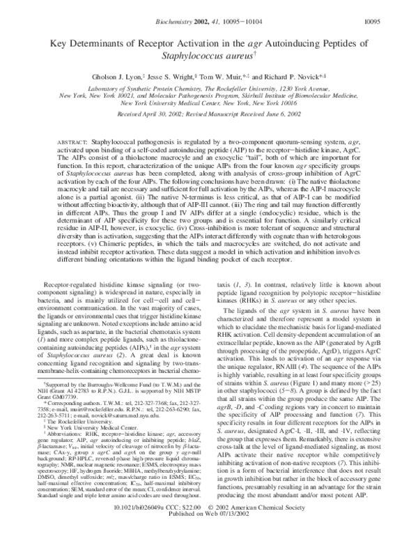 (PDF) Key Determinants of Receptor Activation in the agr Autoinducing ...