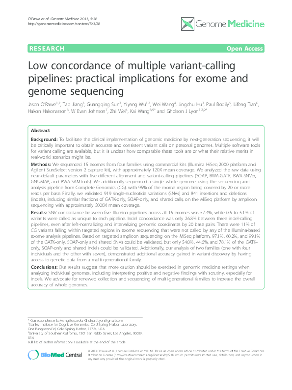 (PDF) Low concordance of multiple variant-calling pipelines: practical ...