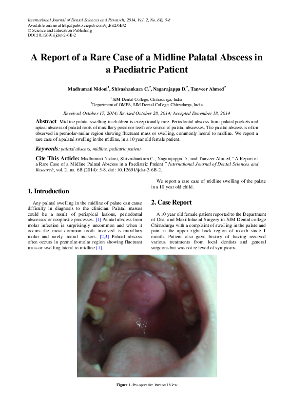 (PDF) A Report of a Rare Case of a Midline Palatal Abscess in a ...