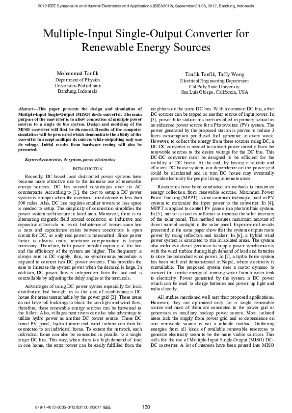 (PDF) Multiple-Input Single-Output converter for renewable energy sources