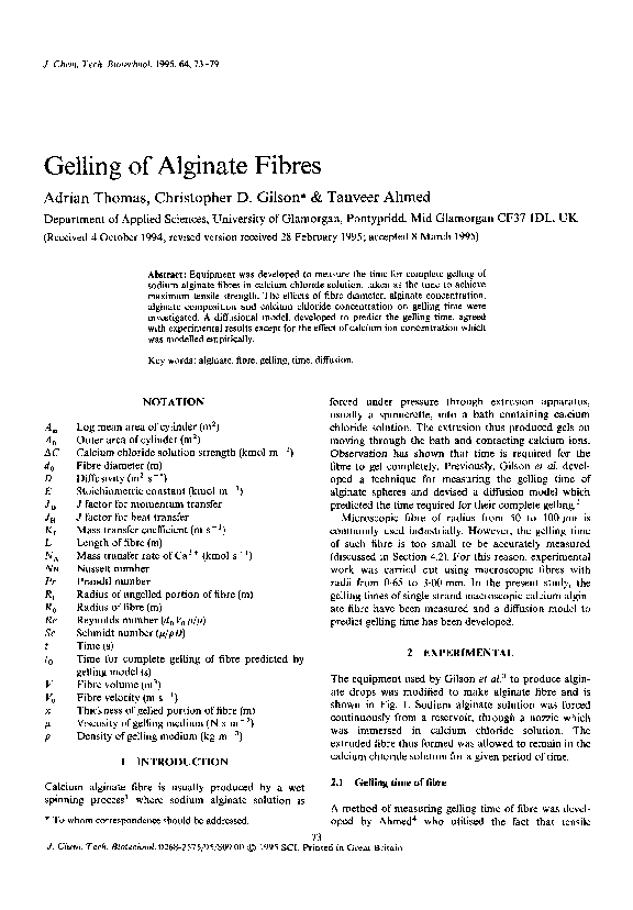 (PDF) Gelling of alginate fibres