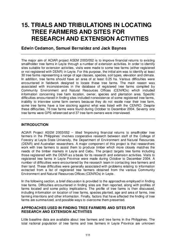 (PDF) 15. Trials and Tribulations in Locating Tree Farmers and Sites ...