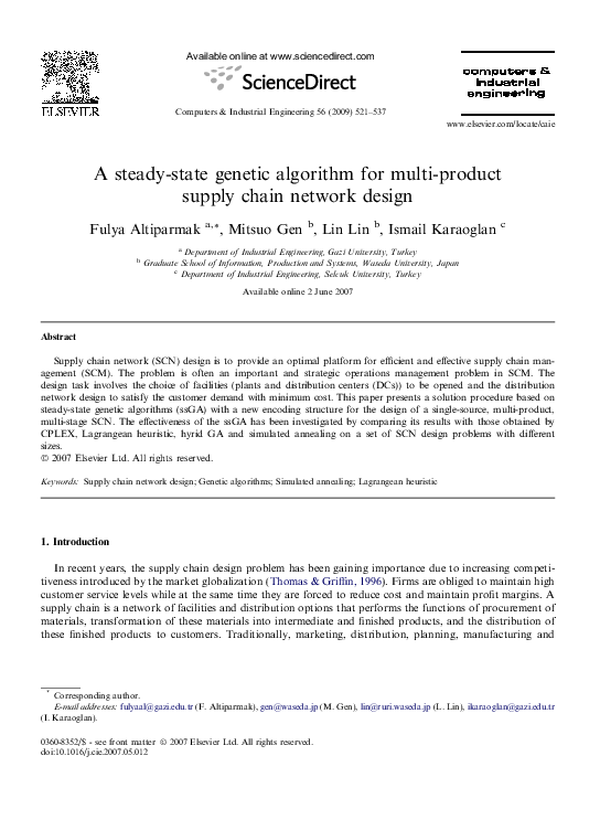 Pdf A Steady State Genetic Algorithm For Multi Product Supply Chain Network Design
