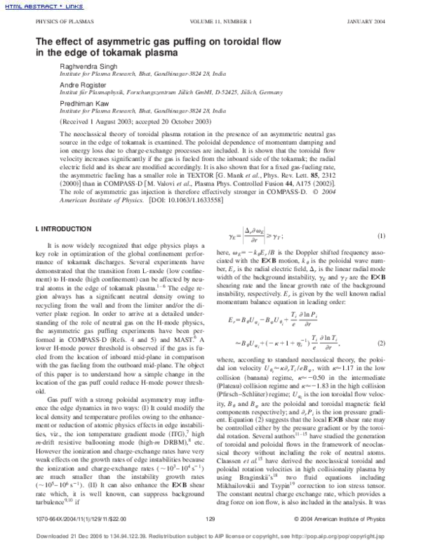 (PDF) The effect of asymmetric gas puffing on toroidal flow in the edge ...