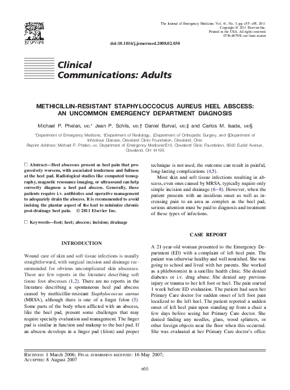 (PDF) Methicillin-Resistant Staphyloccocus Aureus Heel Abscess: An ...