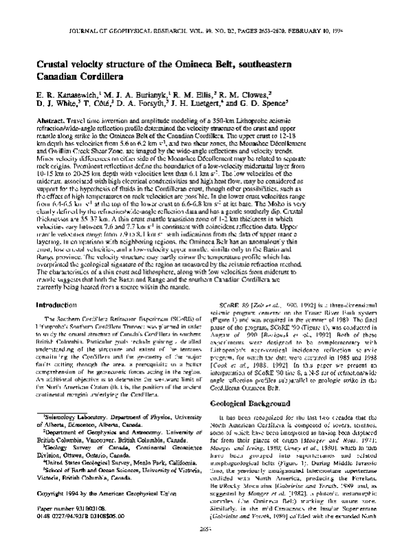 (PDF) Crustal velocity structure of the Omineca Belt, southeastern ...