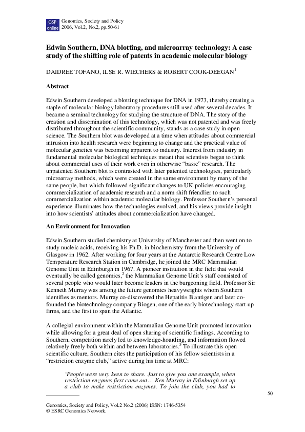 (PDF) Edwin Southern, DNA blotting, and microarray technology: a case ...