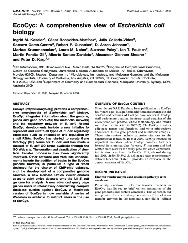 (PDF) EcoCyc: a comprehensive database of