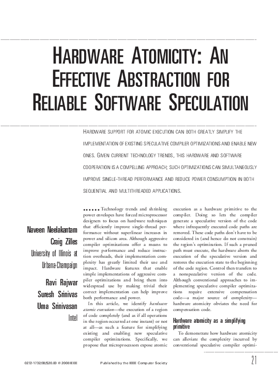 (PDF) Hardware Atomicity: An Effective Abstraction for Reliable Software Speculation
