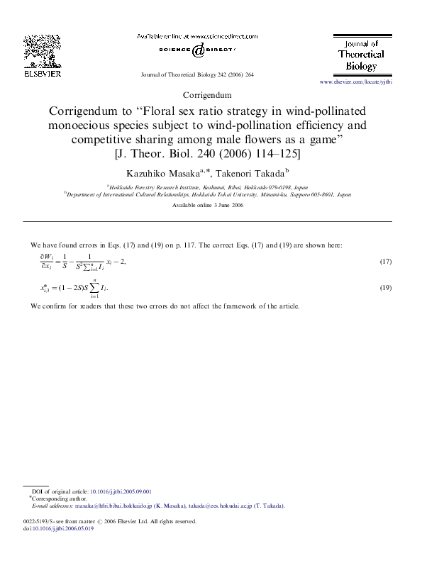 Pdf Corrigendum To “floral Sex Ratio Strategy In Wind Pollinated