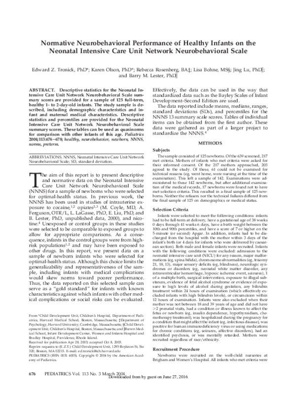 (PDF) Normative Neurobehavioral Performance of Healthy Infants on the ...