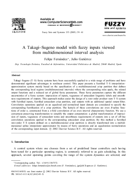 Pdf A Takagi Sugeno Model With Fuzzy Inputs Viewed From Multidimensional Interval Analysis