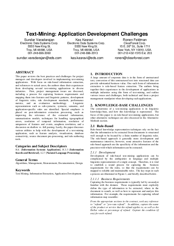 (PDF) Text-Mining: Application Development Challenges