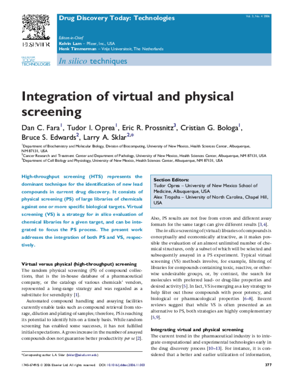 (PDF) Integration of virtual and physical screening