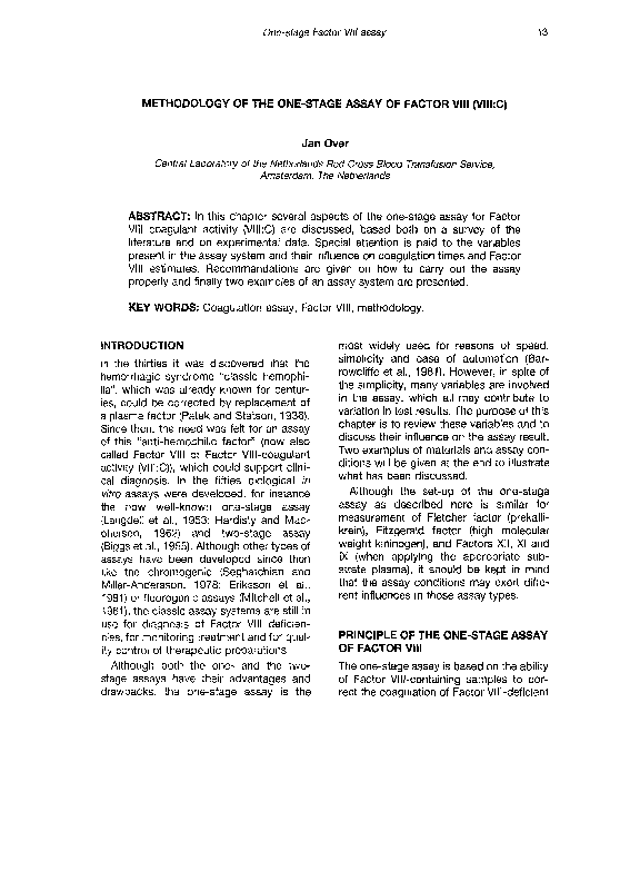 (PDF) Methodology of the one-stage assay of Factor VIII (VIII:C)