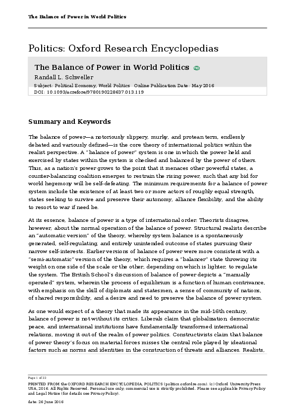 (PDF) The Balance of Power in World Politics The Balance of Power in ...