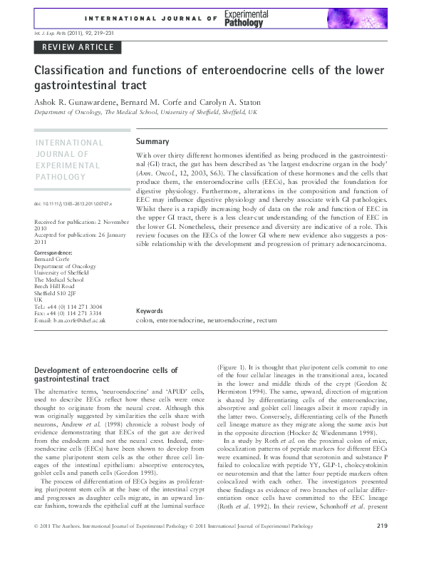 (PDF) Classification and functions of enteroendocrine cells of the ...
