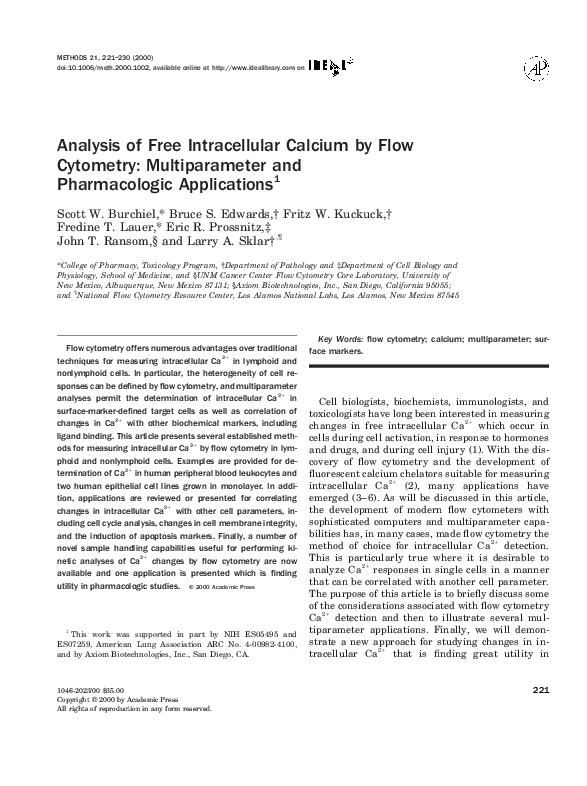 (PDF) Analysis of Free Intracellular Calcium by Flow Cytometry ...