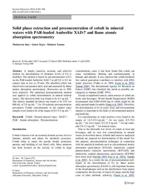 (PDF) Solid-phase extraction and pre-concentration of trace metals in natural waters using ...