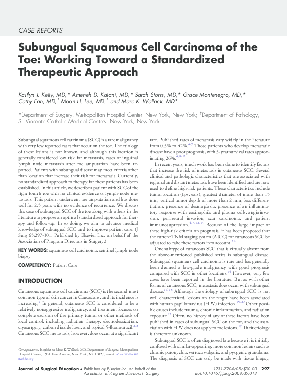 (PDF) Subungual Squamous Cell Carcinoma of the Toe: Working Toward a ...