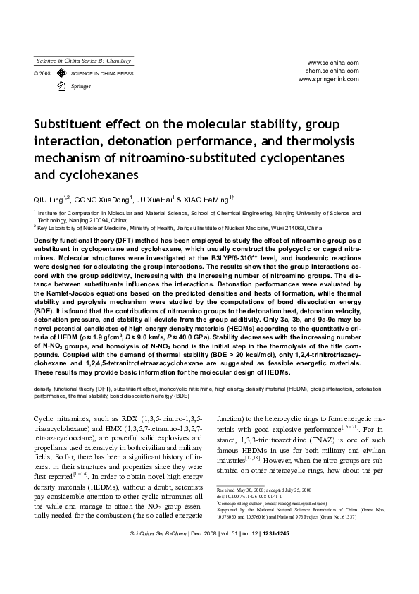 (PDF) Substituent effect on the molecular stability, group interaction ...