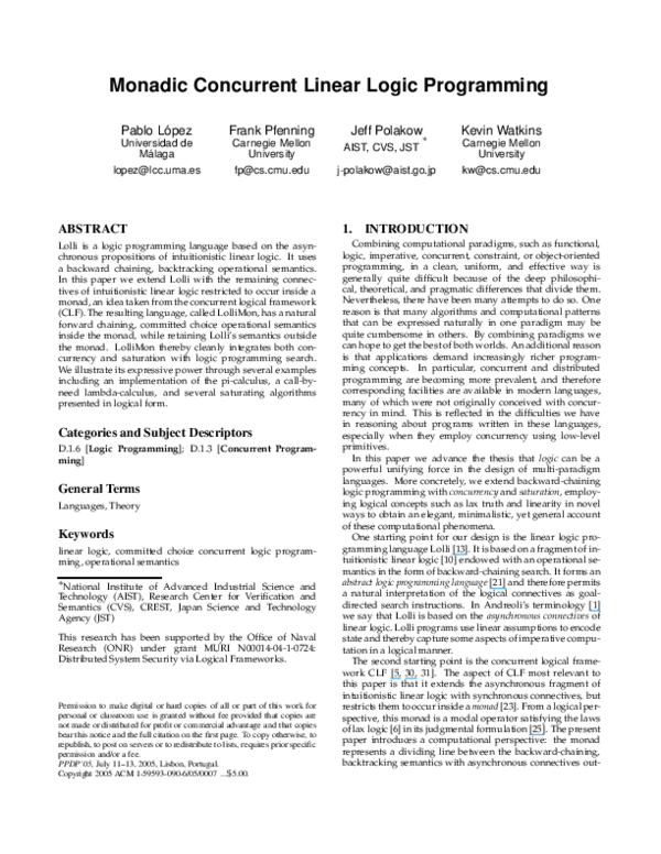 (PDF) Monadic concurrent linear logic programming
