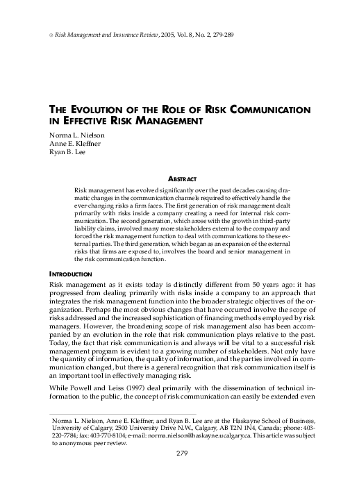(PDF) The Evolution of the Role of Risk Communication in Effective Risk ...