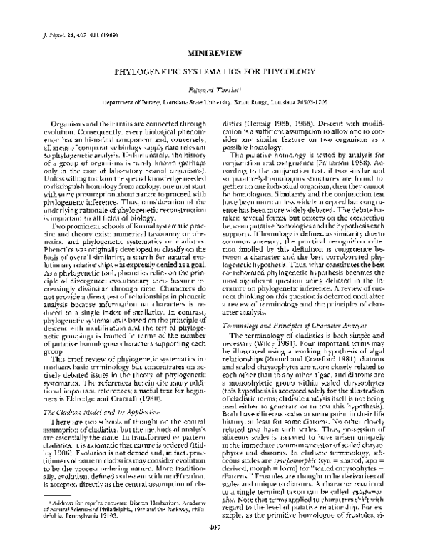 (PDF) PHYLOGENETIC SYSTEMATICS FOR PHYCOLOGY