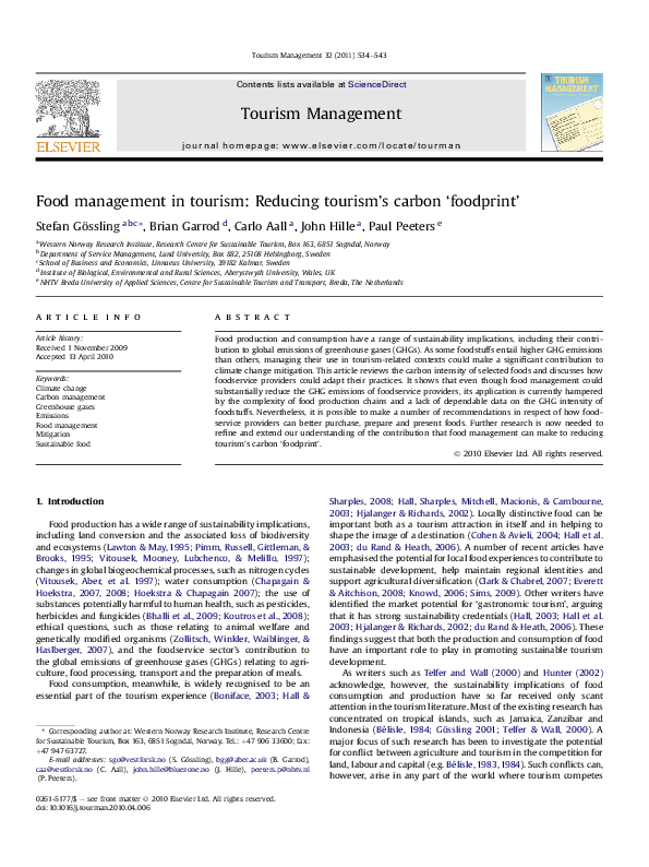 (PDF) Food management in tourism: Reducing tourism’s carbon ‘foodprint’