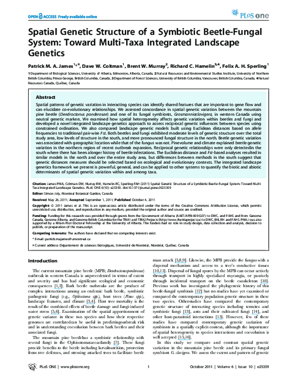 (PDF) Spatial Genetic Structure of a Symbiotic Beetle-Fungal System: Toward Multi-Taxa ...