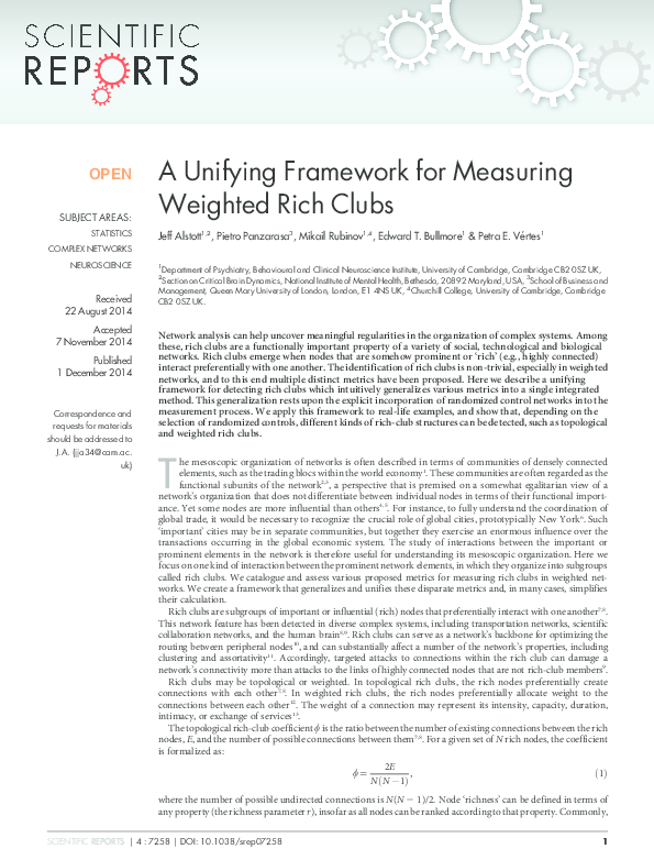 Pdf A Unifying Framework For Measuring Weighted Rich Clubs By Integrating Randomized Controls