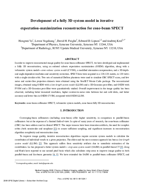 Pdf Development Of A Fully 3d System Model In Iterative Expectation Maximization