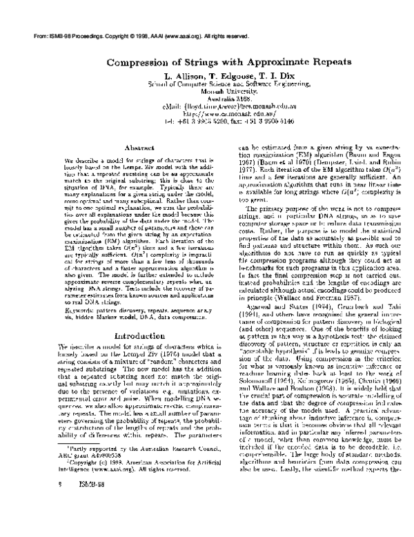 (PDF) Compression of strings with approximate repeats